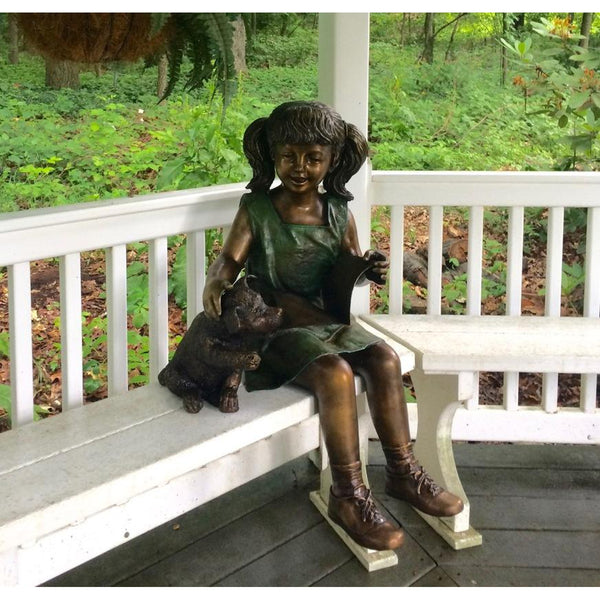 Bronze Statue of a Girl Reading and Dog | Randolph Rose Collection