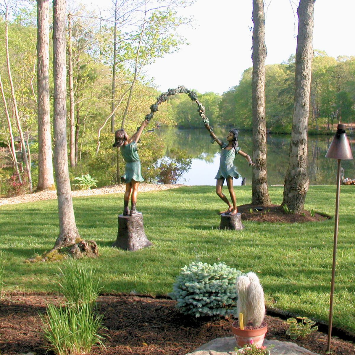 Children's Bronze Garden Statue of Two Girls with a Flower Arbor ...