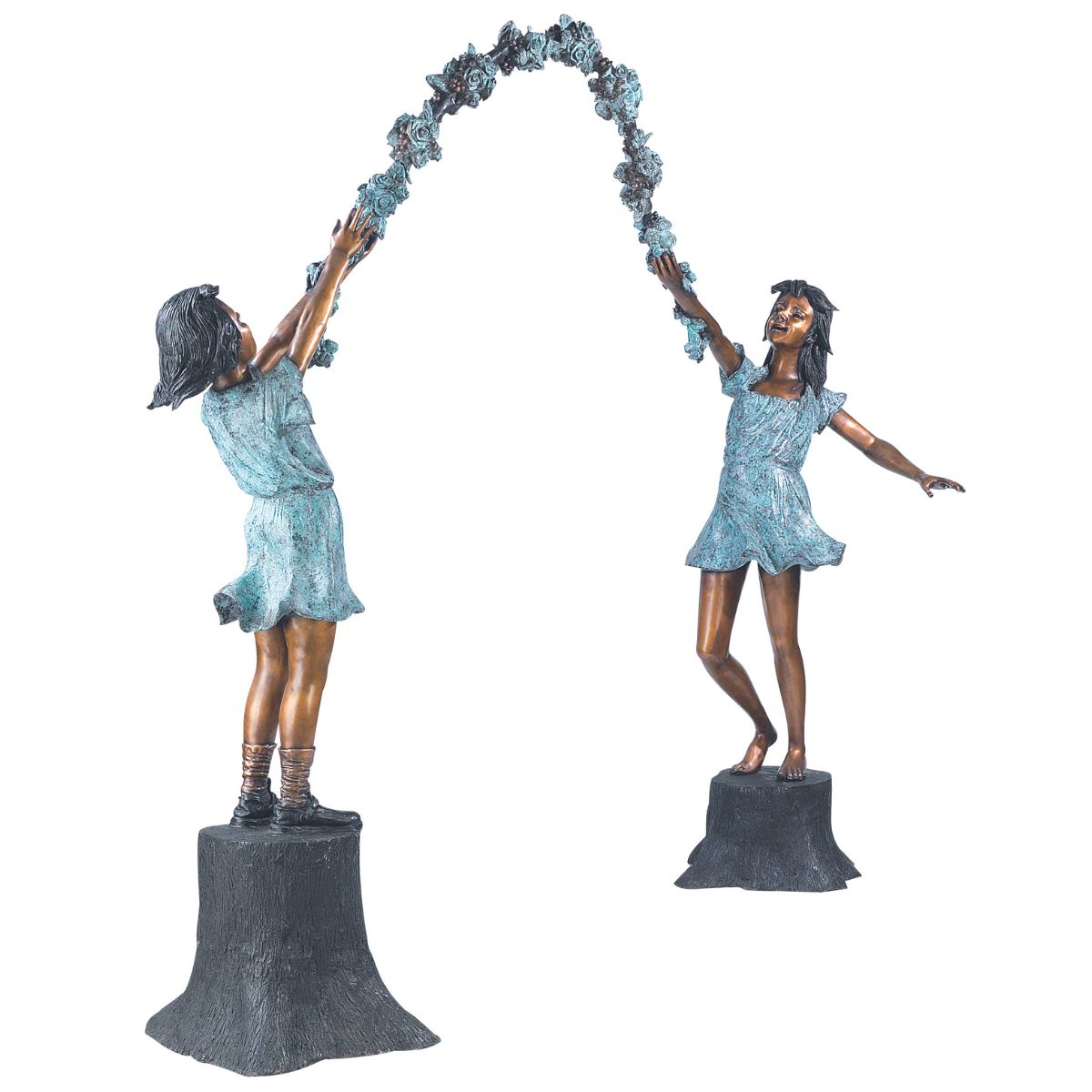 Children's Bronze Garden Statue of Two Girls with a Flower Arbor ...