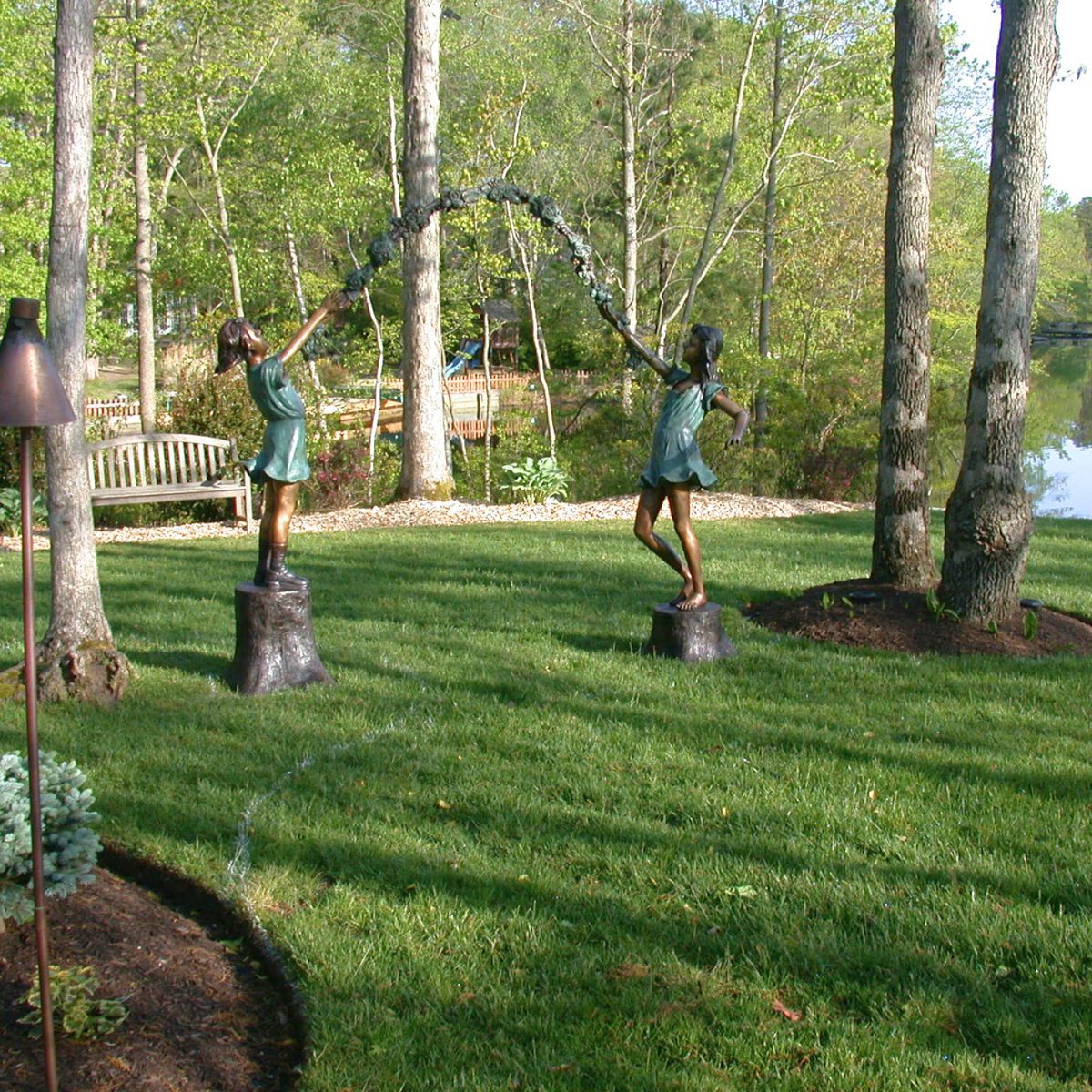 Children's Bronze Garden Statue of Two Girls with a Flower Arbor ...