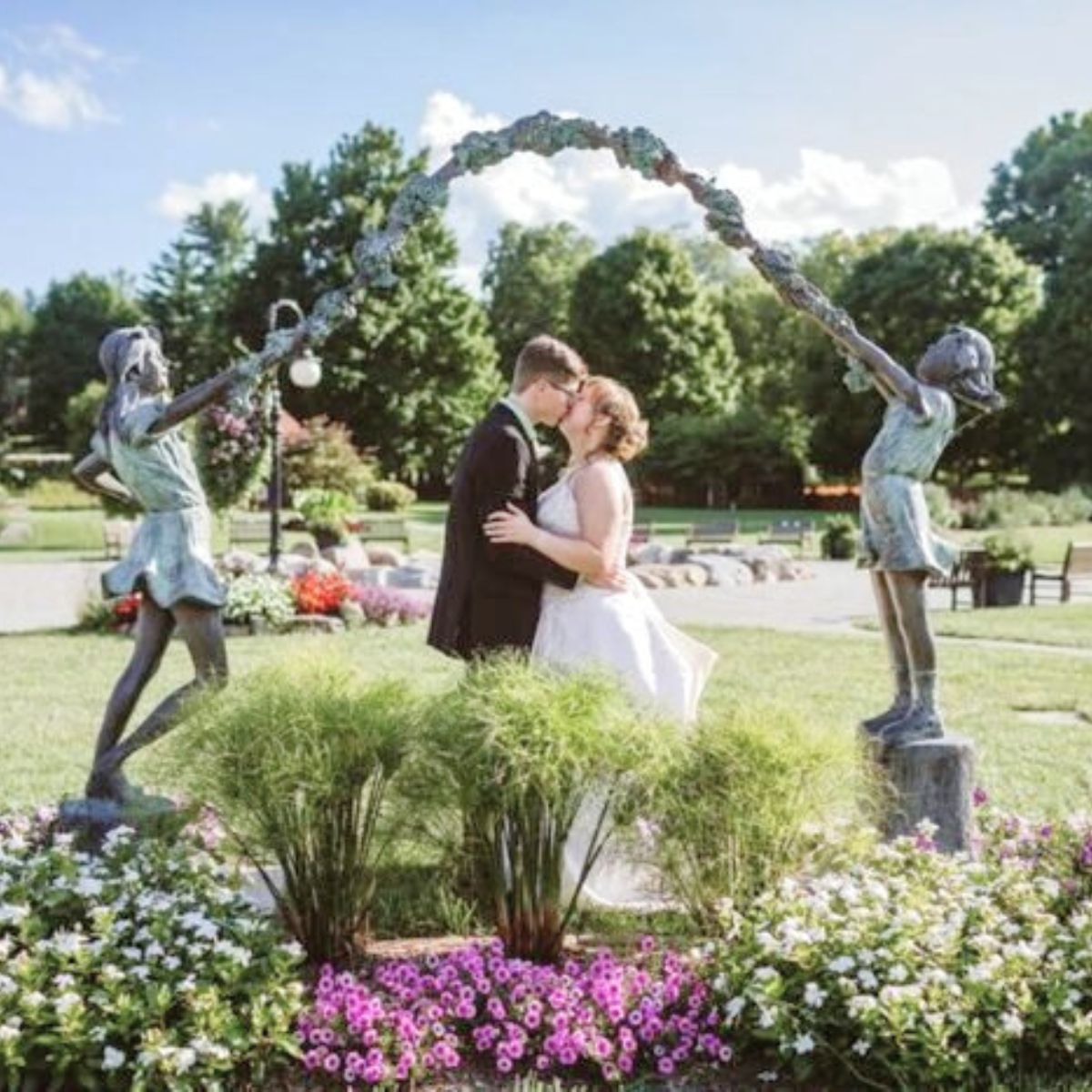 Children's Bronze Garden Statue of Two Girls with a Flower Arbor ...