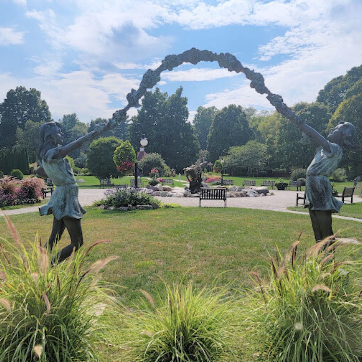Children's Bronze Garden Statue of Two Girls with a Flower Arbor ...