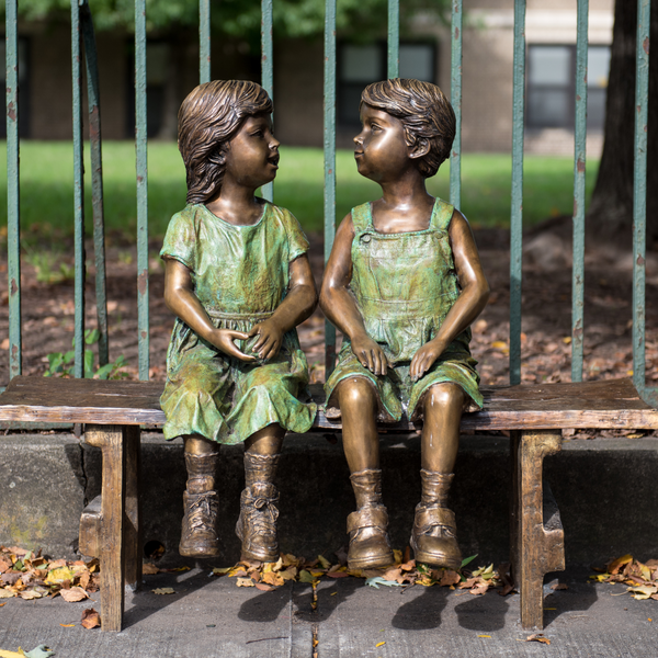 Bronze Statue of Two Children on a Bench | Randolph Rose Collection