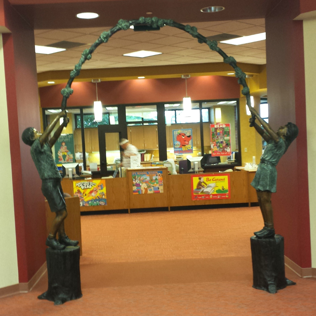 Bronze Garden Statue Of Kids Holding an Arbor | Randolph Rose Collection