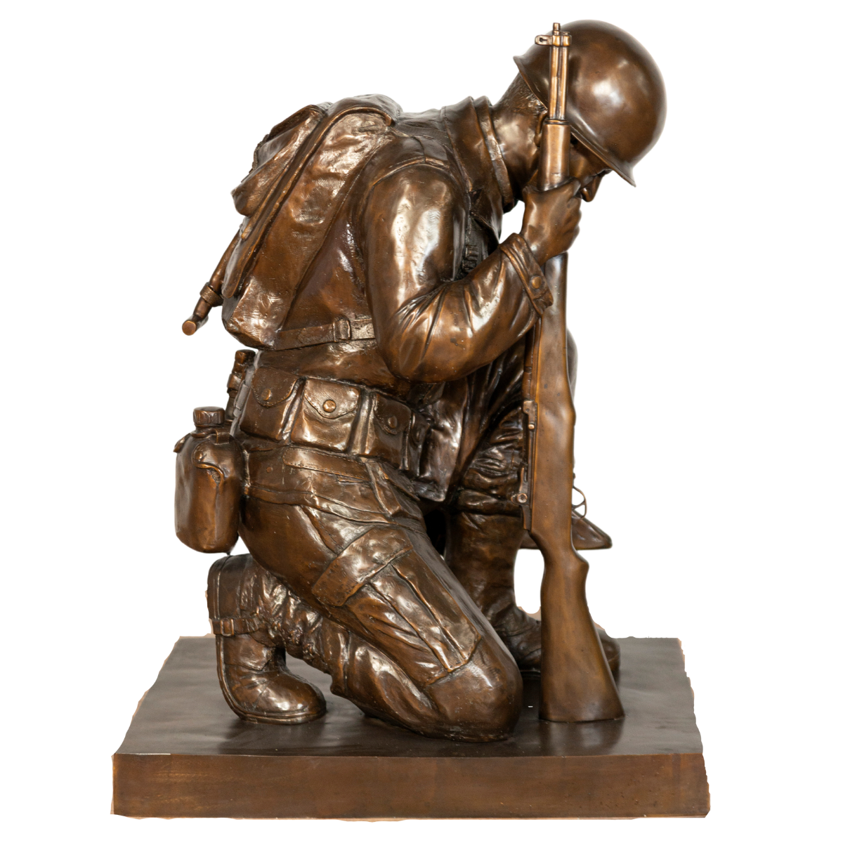 Memorial Bronze Soldier Statue Kneeling with Folds of Honor Flag ...