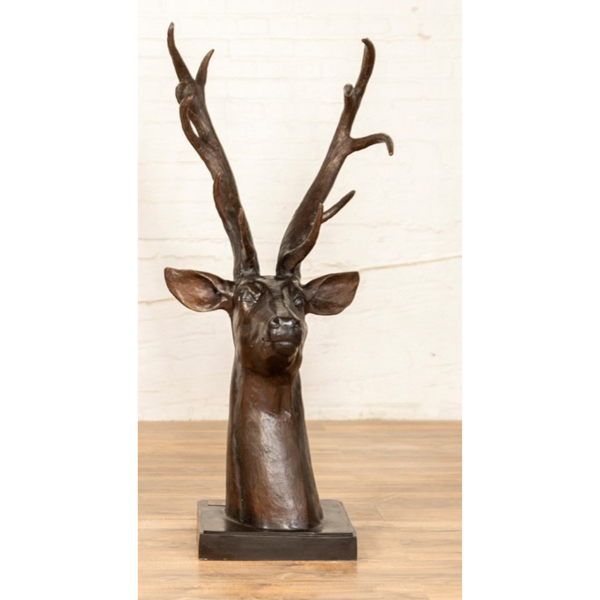 Pair of Bronze Deer Statues of Stag Head Busts | Randolph Rose Collection