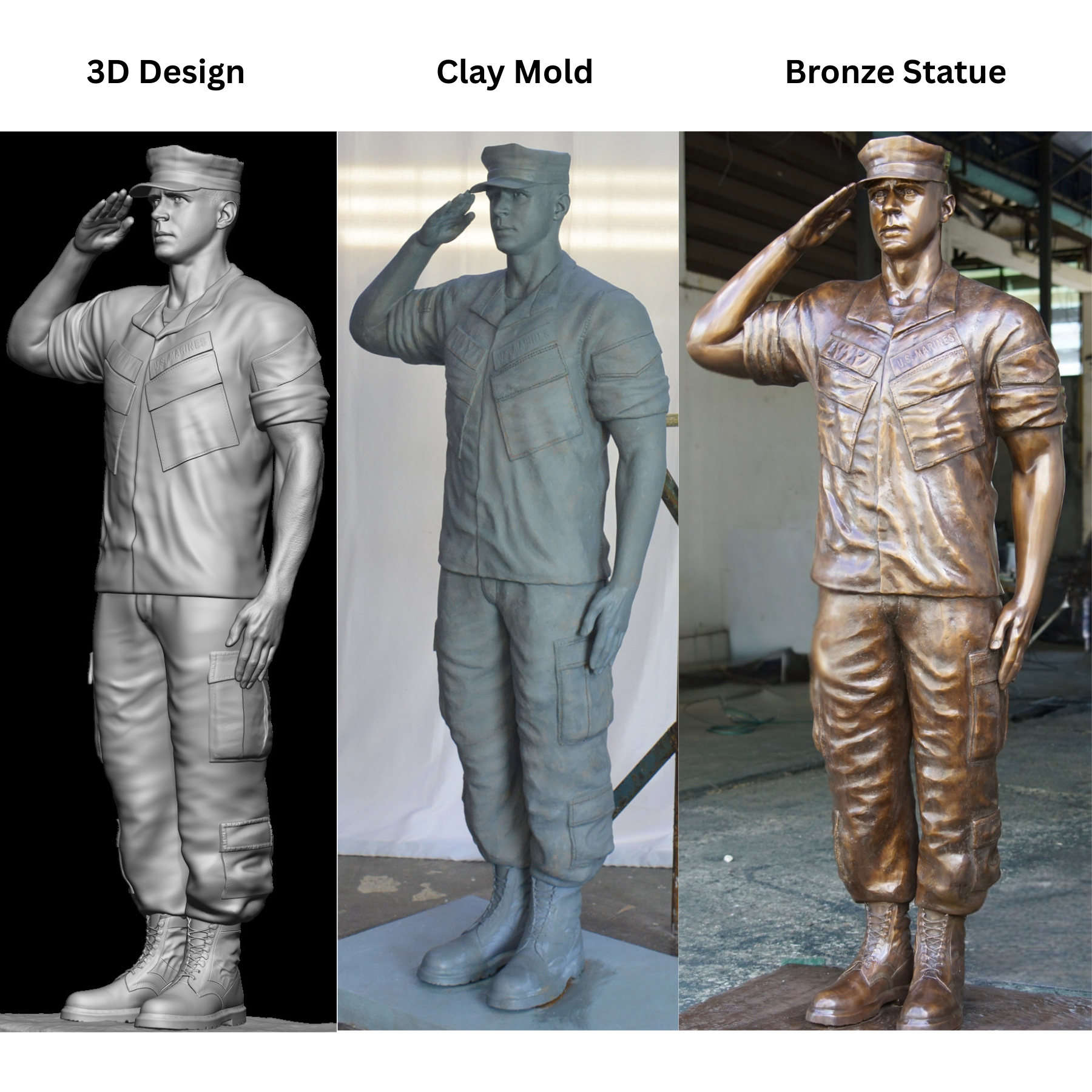 Saluting Bronze Marine Soldier Statue | Randolph Rose Collection