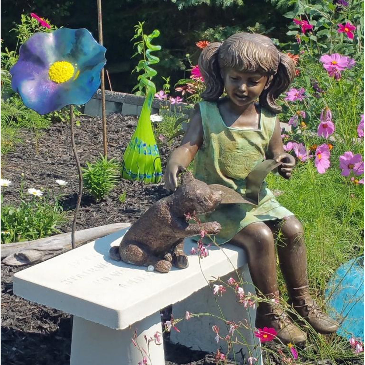 Bronze Statue of a Girl Reading and Dog | Randolph Rose Collection