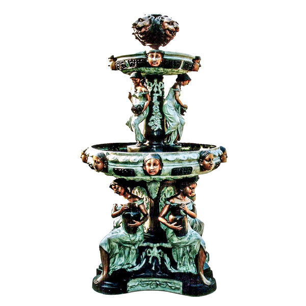Two-Tier Bronze Fountain Statue with Lion Head | Randolph Rose Collection