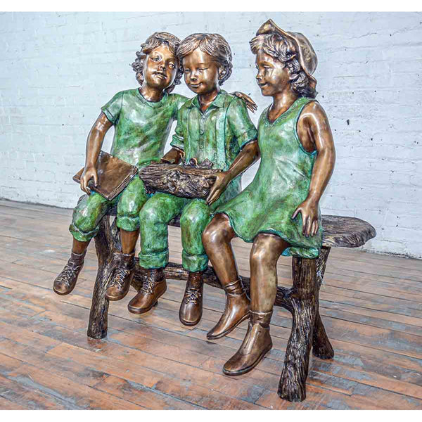 Three Children on Bench Bronze Statue | Randolph Rose Collection