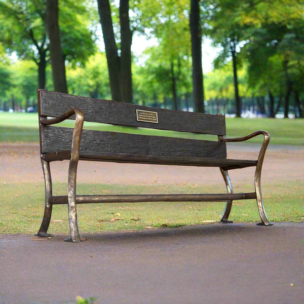 Custom Bronze Park Bench Statue with Dedication Plaque | Randolph Rose ...