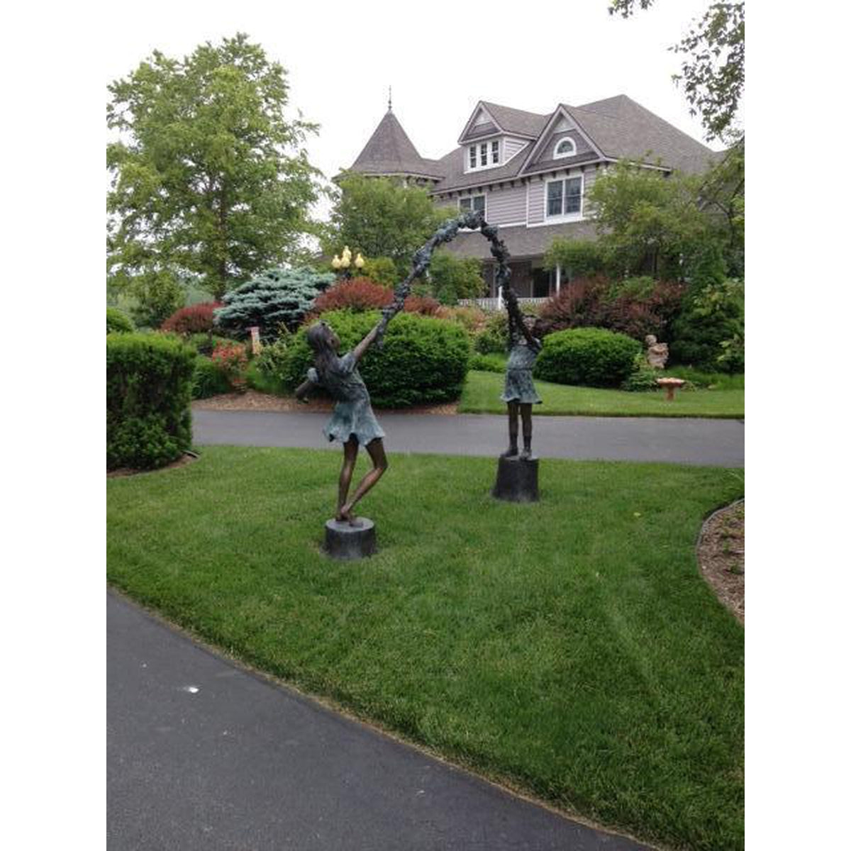Children's Bronze Garden Statue of Two Girls with a Flower Arbor ...
